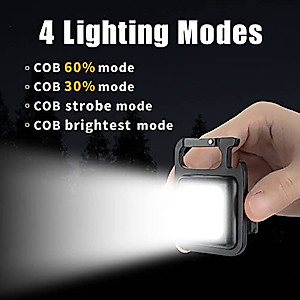 COB Keychain Work Light Mini Keychain Work Light 1000Lux Rechargeable Keychain Flashlight Small Flashlight Keychain Walking and Light Flashligh