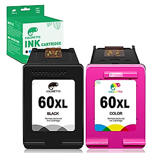 COLORETTO Remanufactured Printer Ink Cartridge Replacement for HP 60XL to use with C4680 D110 Deskjet D2680 D1660 D2530 F2430 F4210 (1 Black+1 Color) Combo Pack