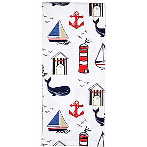 fillURbasket Coastal Kitchen Towels Set Nautical Dish Towels Fish Kitchen Towels Seashell Towels for Kitchen Decorative Hand Dish Drying 15"x25" 100% Cotton