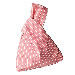 Chezi Women's Stripes Pattern Cotton Knot Bag Small Size Canvas Tote (red)