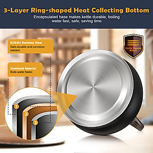 Tea Kettle Whistling Teapot for Stovetop - 2.64 Quart Food Grade Stainless Steel Tea Pot for Stove Top with Wood Pattern Handle, Loud Whistle Kettle for Tea, Coffee, Milk - Black