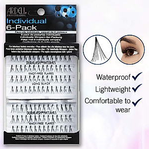 Ardell False Eyelashes Knot-Free Individuals Long Black, 6-Pack (contains 6 packs of lash trays with 56 Individual Lashes each)