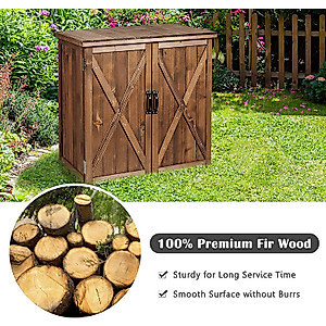 GRAFFY Garden Wooden Storage Shed, Compact Tool Cabinet with Doors and Handles, for Garden Yard Patio
