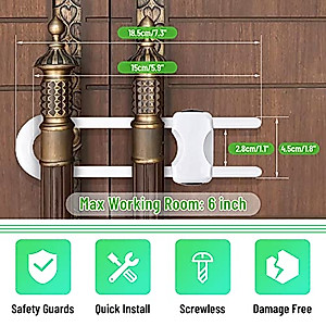 6 Packs Sliding Cabinet Locks, Modacraft Baby Proofing U-Shaped Child Safety Latches Adjustable White Locks for Handles Knobs Drawers Closet Cupboard