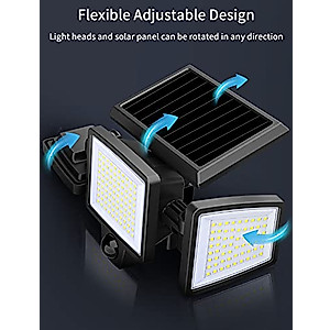 Outdoor Solar Powered Flood Lights with Movement Detection, 210 LED 2500LM 6500K, IP65 All-Weather Resistance, 3 Adjustable Heads, 270° Wide Angle, Light for Garage Patio Porch Garden Yard - 2 Pcs