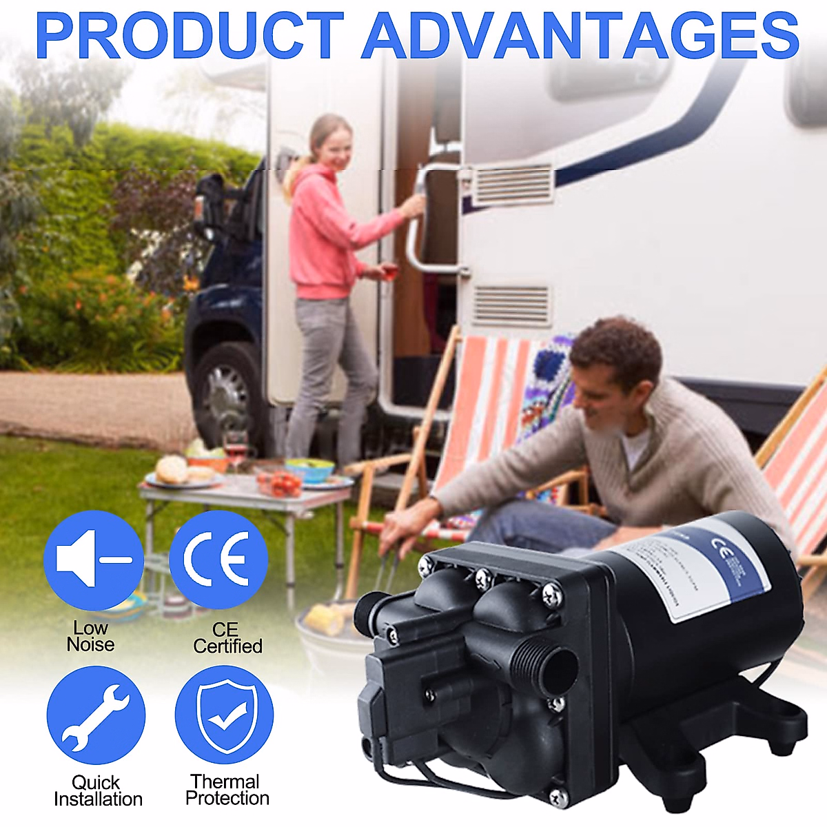 Tdrsuper Water Pressure Booster Pump, 110V AC Water Diaphragm Pump, 5.5GPM 75PSI with Power Plug, Self Priming RV Water Pump for Home Kitchen Bathroom RV Marine Yacht Garden Hose Black