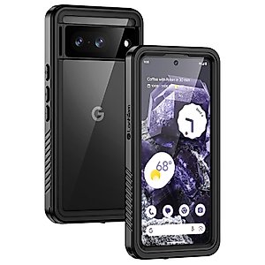 Lanhiem Pixel 8 Case, IP68 Waterproof Dustproof Case with Built-in Screen Protector, Rugged Full Body Shockproof Protective Clear Cover for Google Pixel 8 6.2 Inch, Black