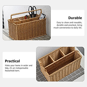STOBAZA Wicker Utensil Cutlery Holder Flatware Cabinet Divided Flatware Organizers for Forks Spoons Napkins Silverware, Serving Utensils