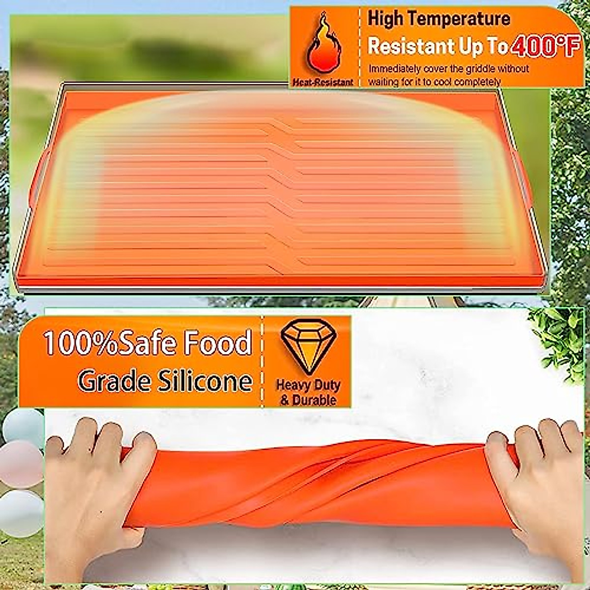 28" Silicone Griddle Mat with Handles for Blackstone, Polished Bottom Surface Grill Cover for Griddle Top, Heavy Duty Reusable Food Grade Silicone Grill Mat Protect Your Griddle from Dirt & Rust