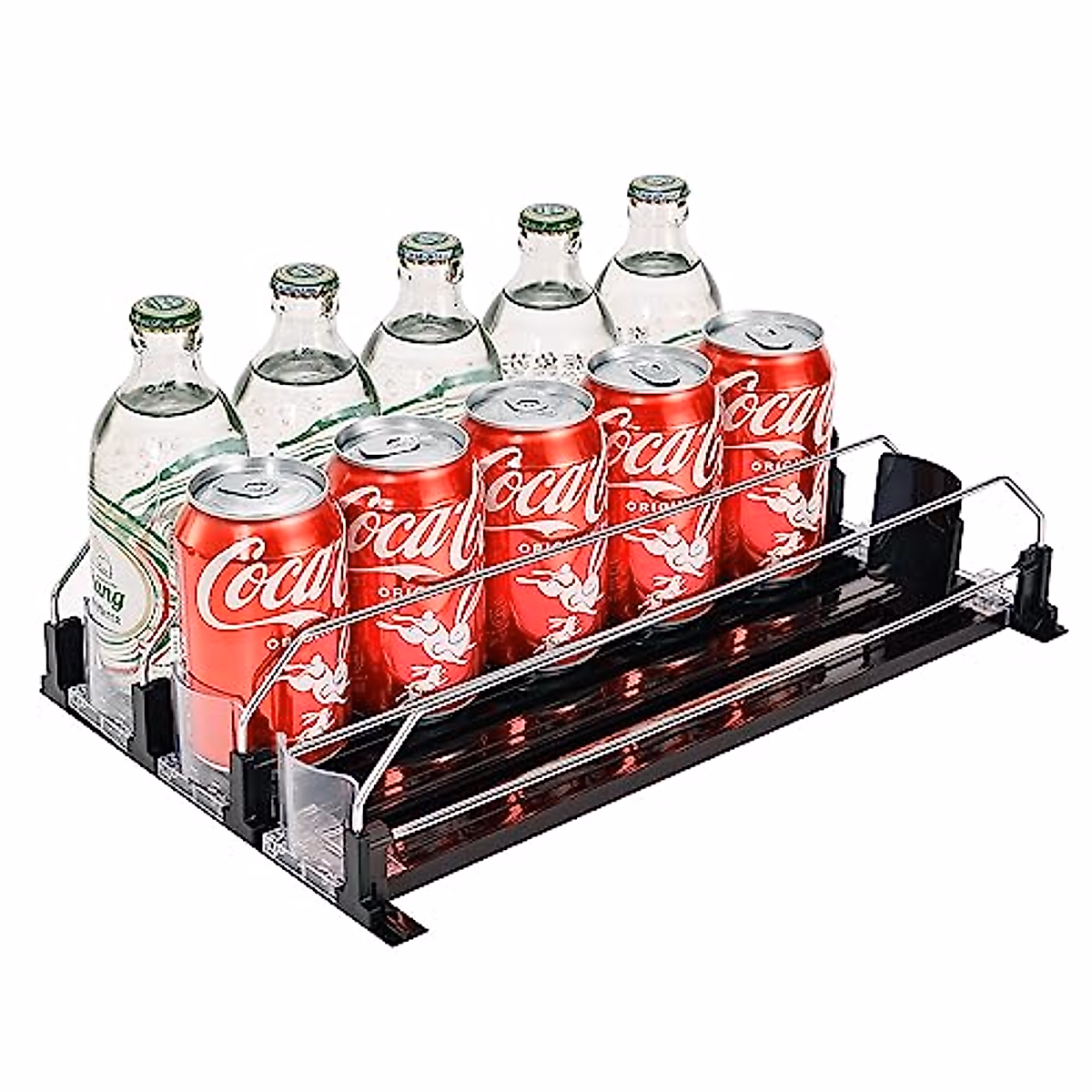 Upgrade Drink Dispenser for Fridge, Iklestar Self-Sliding Soda Can Organizer for Refrigerator and Adjustable Width, 12oz to 20oz holds 15+ Cans(3 Rows, 38 CM)
