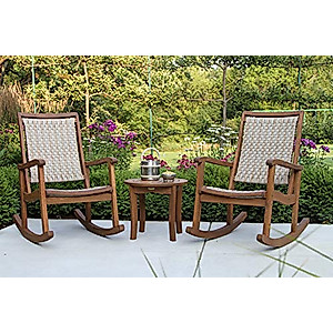 Outdoor Interiors All-Weather Breathable Wicher Eucalyptus Wood Rocking Chair for Decks, Patios, and Porches, Ash Brown