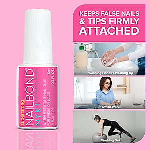 Super Strong Nail Glue for Press On Nails, Nail Tips & Acrylic Nails (8ml) NYK1 NailBond Brush On Glue for Press Ons, Fake Nails Tips & Acrylics - Long Lasting, Maximum Strength, Mess-Free Application