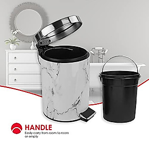 Home Basics Marble Ceramic 4 Piece Bath Accessory Set, White | Faux Marble Toilet Brush Set, White | Faux Marble 3 Liter Waste Bin, White