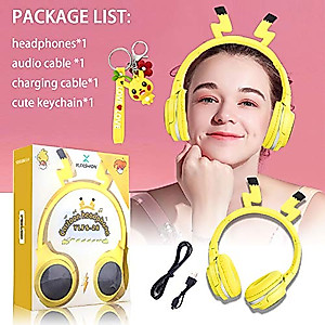 SVYHUOK Kids Wireless Bluetooth Headphones,Cute Pikachu Over-Ear Headphones with Built-in Microphone,Wireless and Wired Headset for Phones,Tablets,PC,Laptop, for Boys Girls Toddler,Yellow