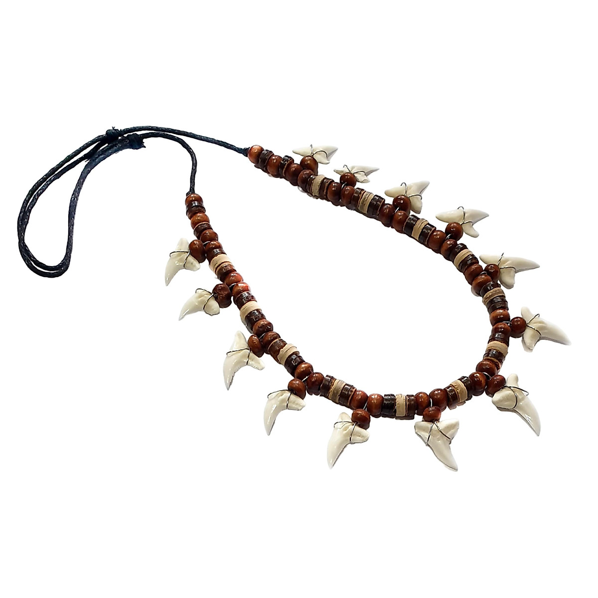 Swimmi 13! Genuine Shark Teeth Necklace for Men, Mako Shark Tooth Necklace, Handmade Wooden Beads Cords Shark Tooth Necklace for Women Jewelry AA086