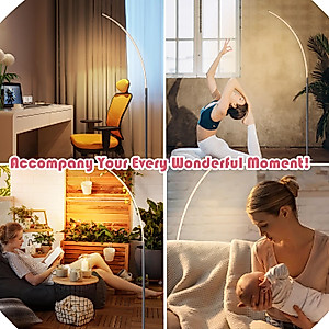 Modern 63" Arc Floor Lamp - Brushed Sliver Standing Lamp for Living Room and Bedroom, Touch Control 3000K Warm Light and 3-Way Dimmable Brightness Grey Lamp, Unique LED Corner Floor Lamp for Couch