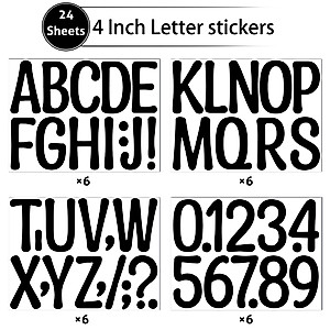 24 Sheets 1200 PCS Large Letter Stickers 4 Inch Alphabet Number Letter Stickers Vinyl Self Adhesive Stickers Letters for Poster Bulletin Boards Window Door Mailbox Crafts Classroom Home Decor (Black)