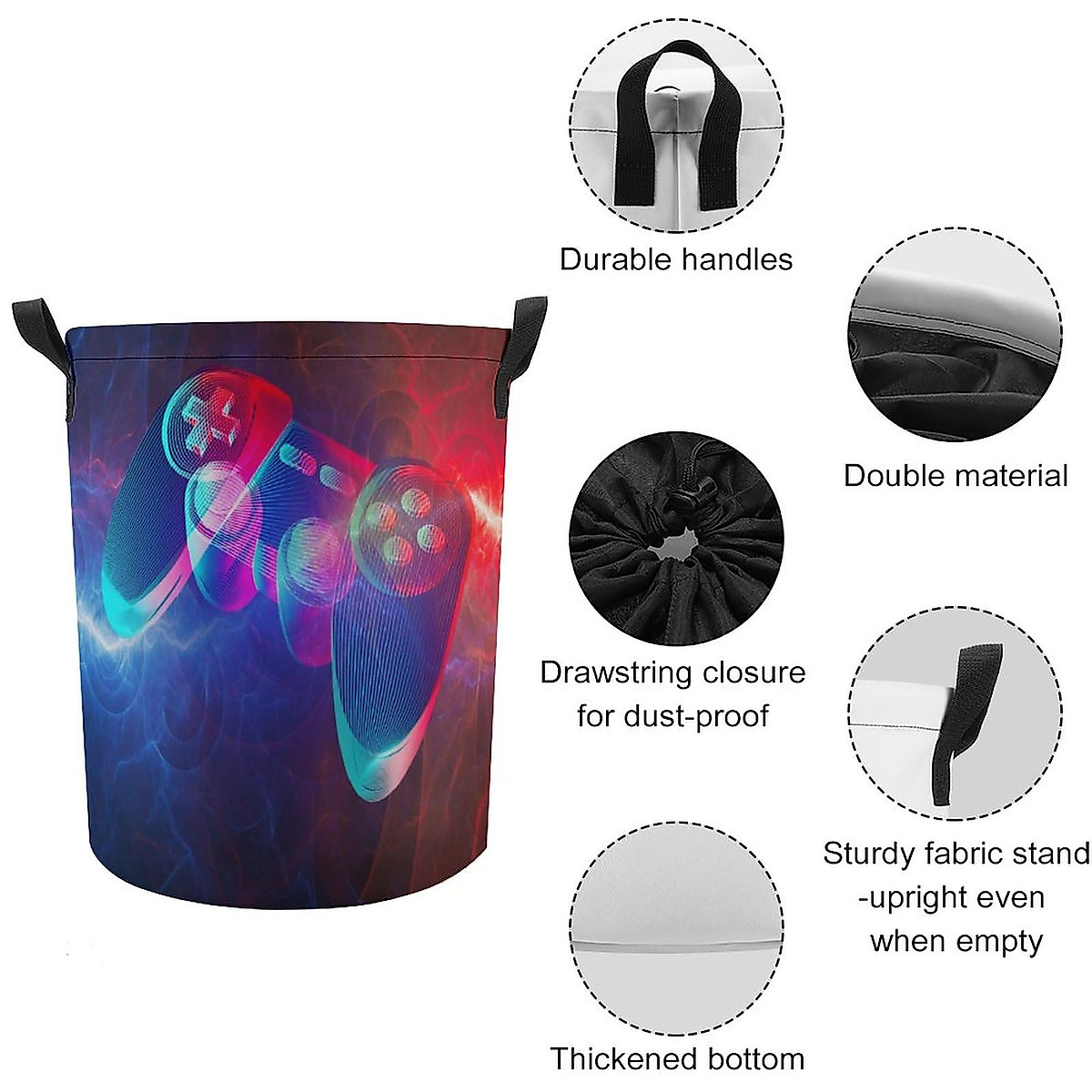 Boys Gamepad Waterproof Oxford Cloth Laundry Basket Abstract Gaming Controller Gamer Video Pattern for Blanket Toys Dirty Clothes in Living Room Bathroom Bedroom One Size