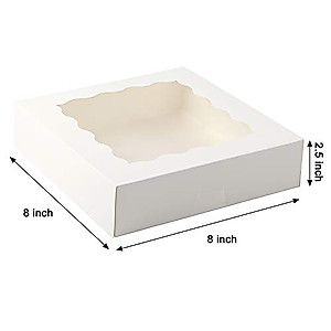 Moretoes 30pcs 8x8x2.5 Inches White Bakery Boxes Cake Boxes Pastry Boxes with Window for Cookies, Donuts, Chocolate Strawberries and Pie
