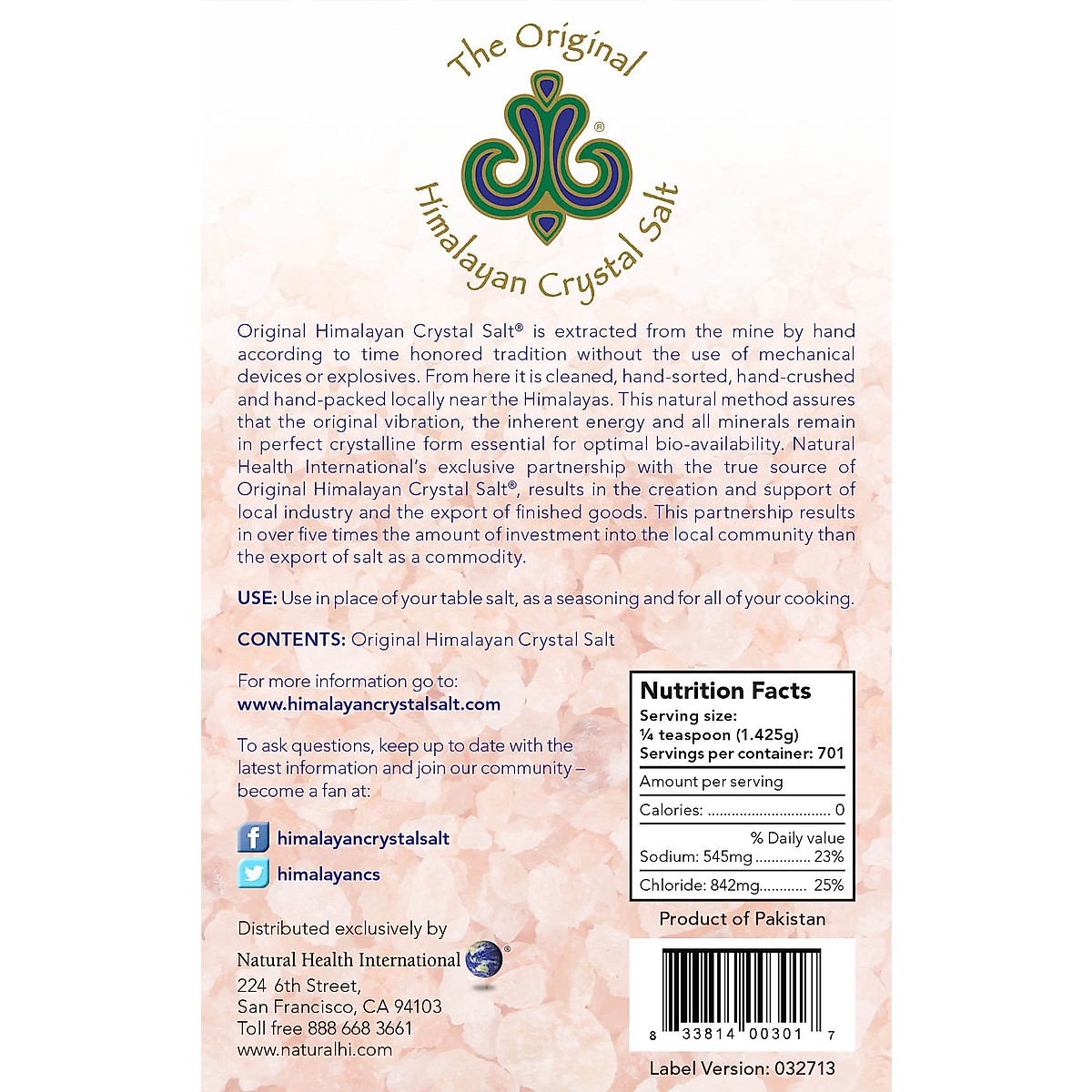 Original Himalayan Salt Crystal - Fine Granulated Culinary Salt for Cooking, Food Preparation and Health with 84 Trace Minerals - 2.2lb (1kg)