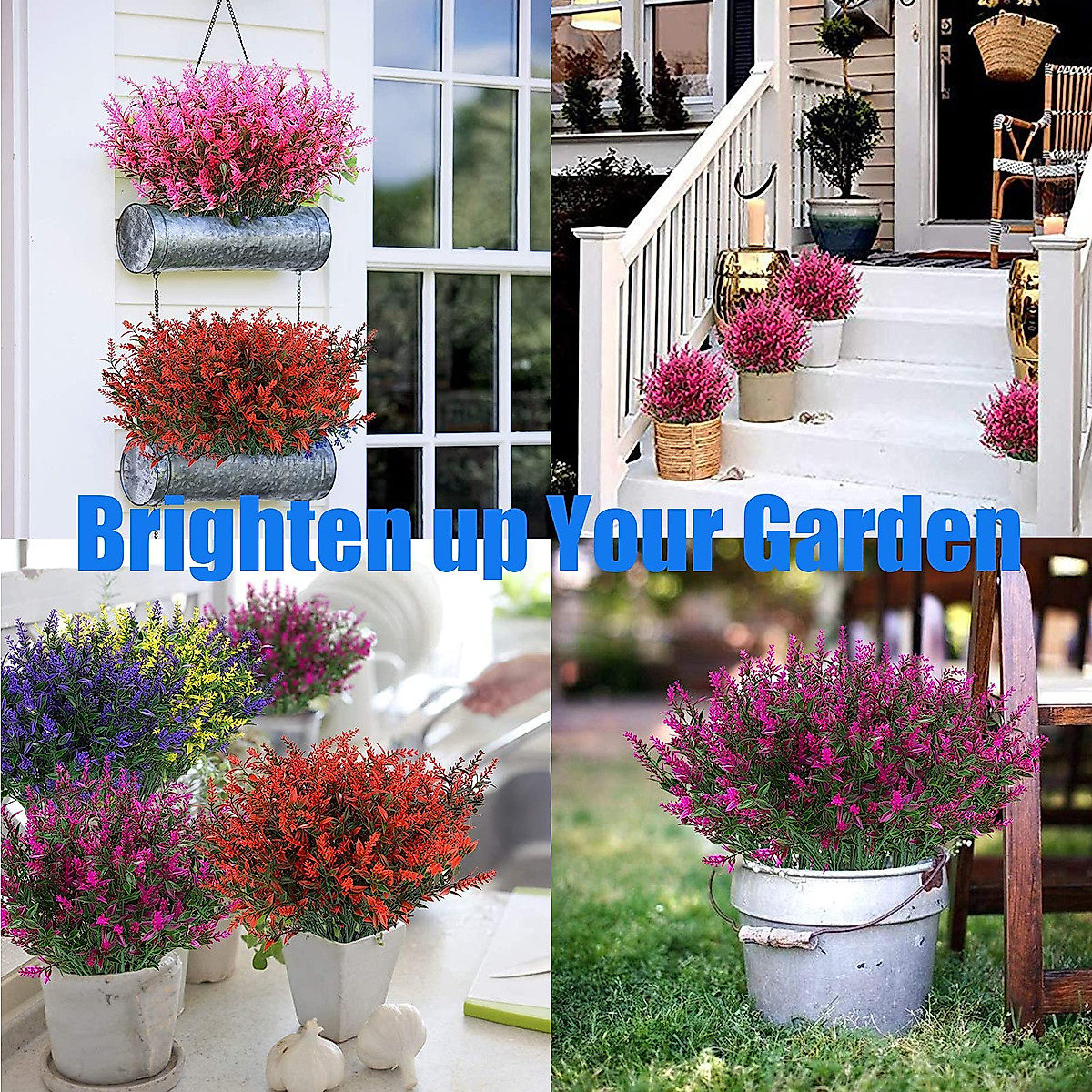 SAYW Artificial Flowers 10 Bundles Artificial Lavender Fake Flowers, Lifelike UV Resistant No Fade Faux Plastic Plants for Indoor Outdoor Home Office Garden Wedding Decorations(Purple)