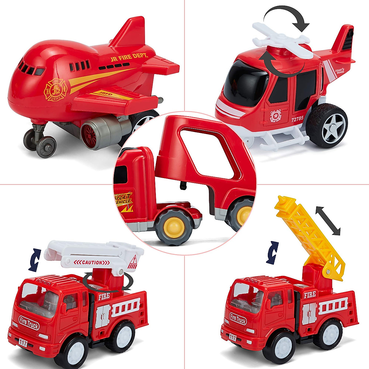 Fire Truck Toy for 3 4 5 6 Years Old Toddlers,Friction Powered Toddler Fire Truck with Sound & Light, Firetruck/Helicopter/Airplane, Christmas Birthday Gifts for Boys and Girls