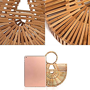 RULER TRUTH Women's Top Handle Bamboo Handbag Summer Beach Large Tote Bag