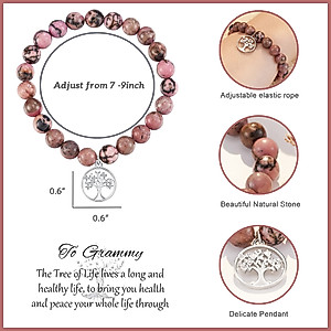 LAVEIR Redbean Tree of Life Bracelet, Grammy Style, for Grandma, Birthday, Mothers Day Gifts from Granddaughter Grandson