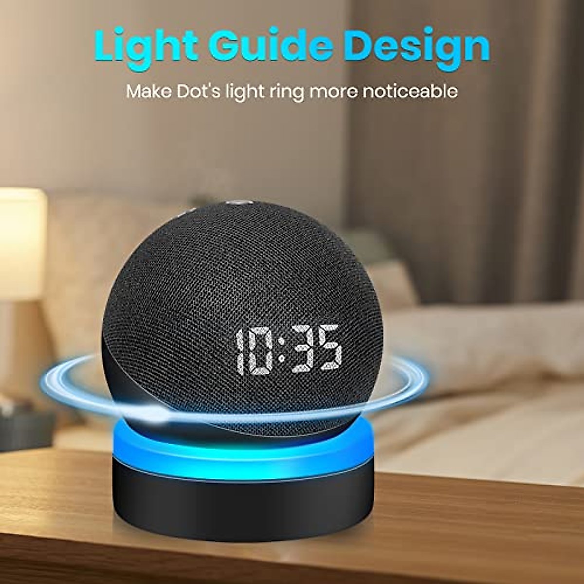 ZUOLACO Table Holder for Echo Dot 4th/5th Generation, Desktop Stand Mount Base with Light Guide for Echo Dot 4th/5th Gen, Built-in Cable Management,Black