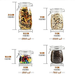 Masthome Glass Jars with Airtight Lids, Set of 4, Kitchen Preserving Storage Glass Canisters Bottles for Cereal Cookies Sugar Coffee Pickles Gifted 15 Pcs Food Storage Bags