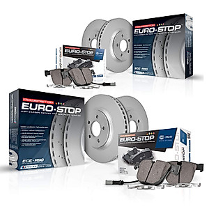 Power Stop ESK7599 Euro-Stop Front and Rear Brake Kit- Coated Brake Rotors & Ceramic Brake Pads For Land Rover LR4 2011-2016 [Model Specific]
