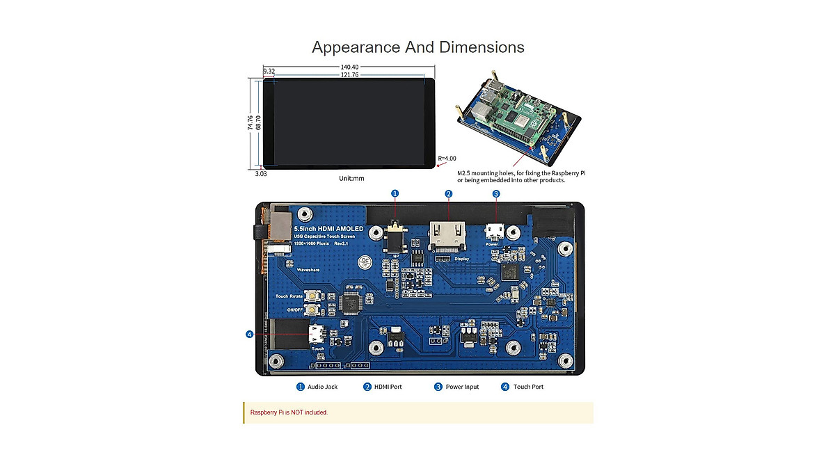 waveshare 5.5inch Capacitive Touch AMOLED Display Compatible with ...