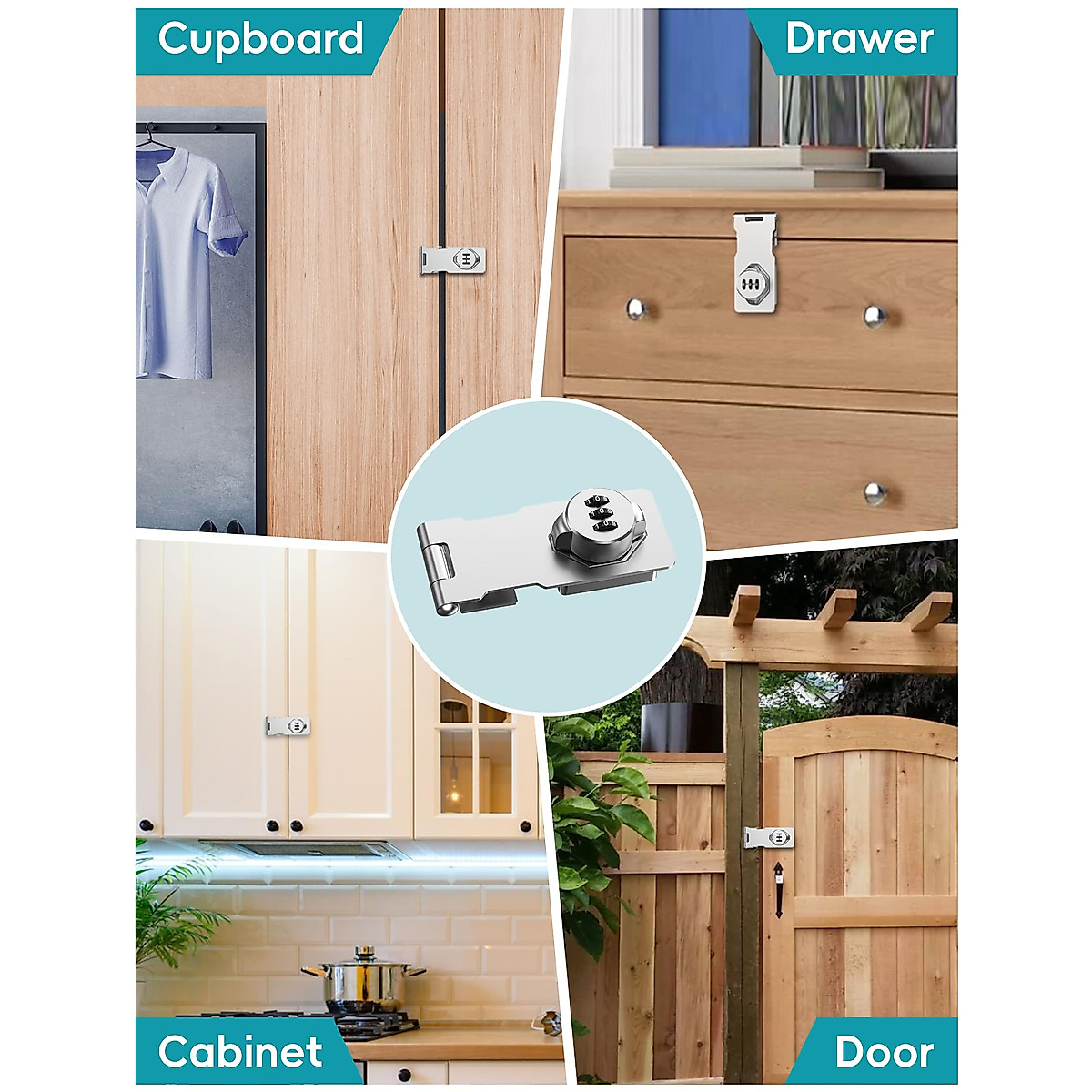 I-EASYDWW Cabinet Password Hasp Lock, Cabinet Keyless Lock with Screws, Cabinet Combination Lock for Small Door, Cabinets, Barn Door, Bathroom, Outdoor, Garage, Garden, Silver, 2 Pack