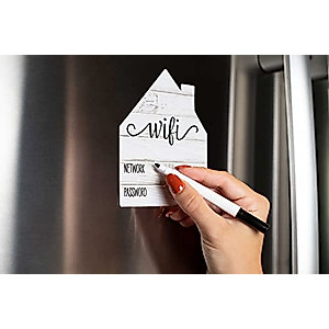 Rustic White WiFi Password Sign, Rustic Farmhouse Fridge Magnet, WiFi Password Sign for Home with Black Wet Erasable Pen, Magnetic White WiFi Sign for Guests, Fridge Magnet Decor, 4.0 x 5.0 inch