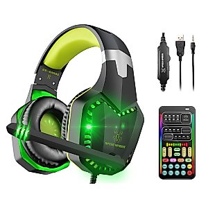 sktome Gaming Voice Changer Headset with Mic, Cool LED Light Over-Ear Headphones with Volume Control, Noise Reduction Voice Changer Gaming Headset for PS4/PS5/Xbox One/PC/Phone/Laptops(Green)
