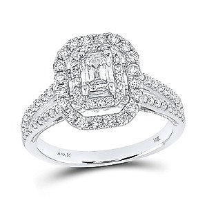 The Diamond Deal 14kt White Gold Emerald Diamond Halo Bridal Wedding Engagement Ring 1 Cttw