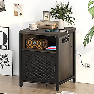 FATORRI Industrial TV Stand, Coffee Table and End Table with Charging Station for Living Room (Walnut Brown)