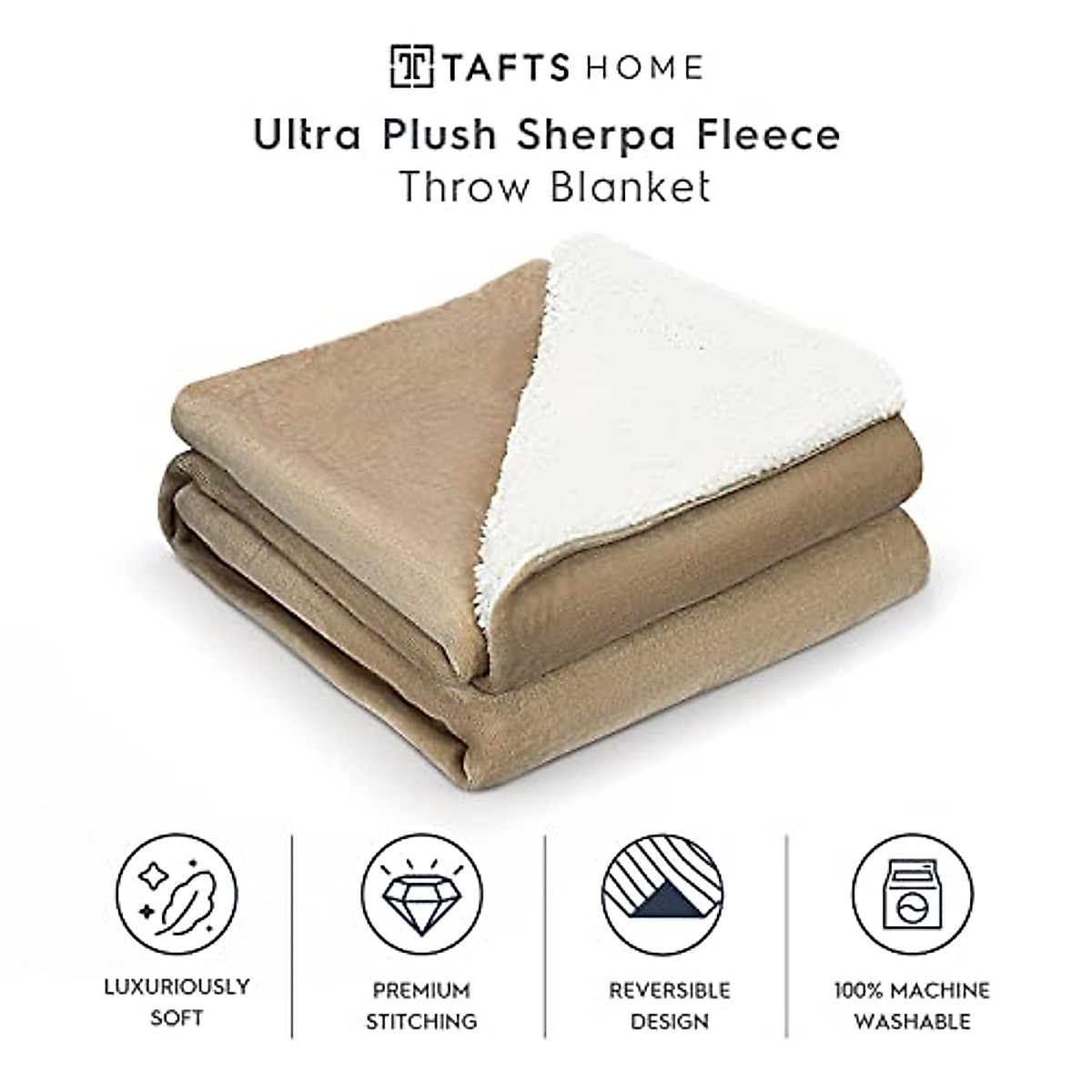 TAFTS Throw Blankets - Ultra Plush/Sherpa Fleece Blankets - Soft, Ultra Comfy and Fuzzy - Plush Blankets and Throws for Couch, Bed & Living Room - All Seasons - Blankets Throw Size - Nude Beige