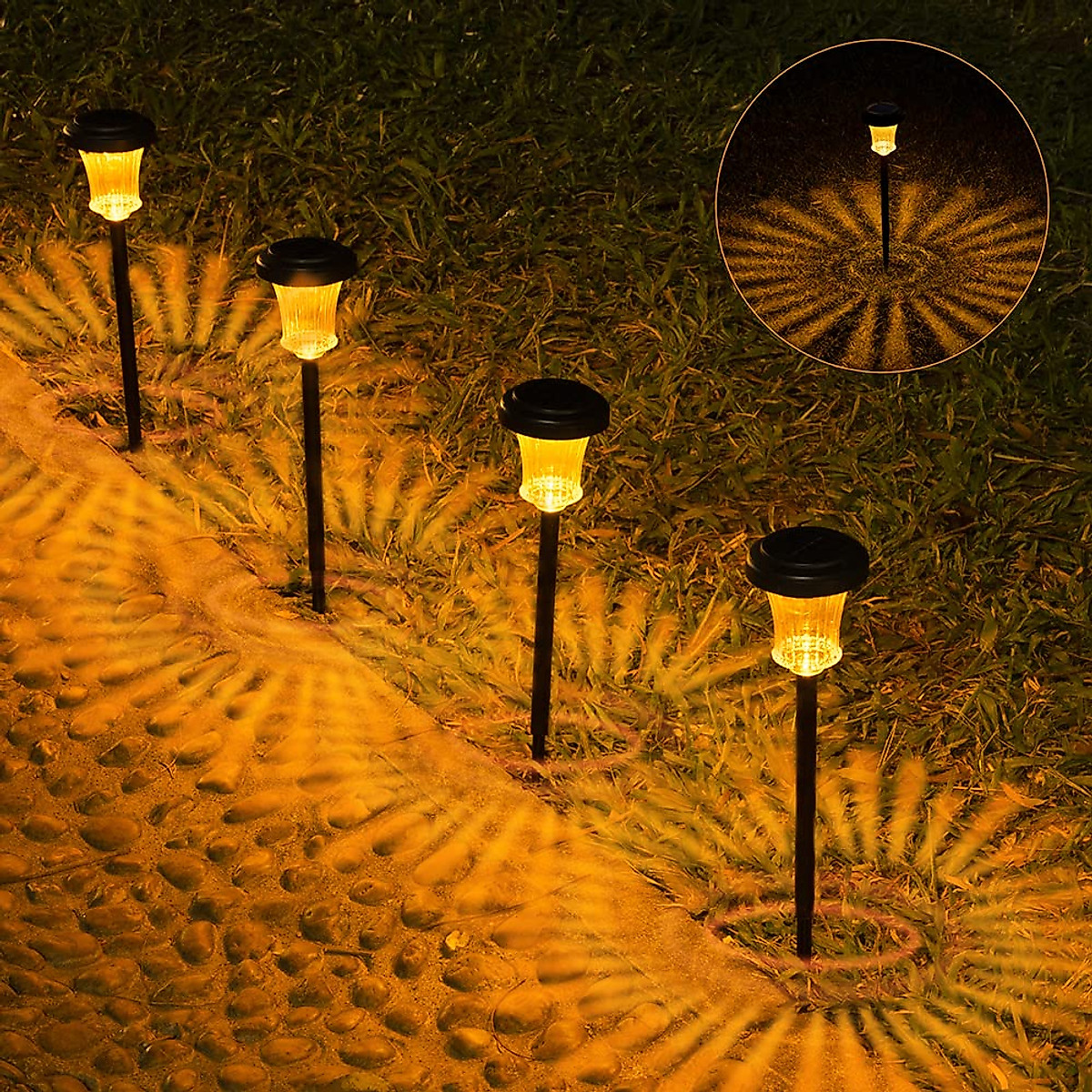 UUYEE Solar Lights Outdoor, Flickering Pattern Solar Pathway Lights, Decorative Landscape Lighting, Outdoor Solar Lights, Waterproof Garden Decor LED Lights for Yard Walkway Garden Lawn Party 4Pack