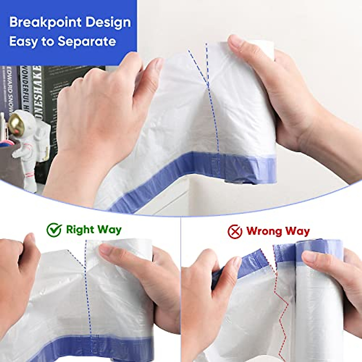 2.6 Gallons Small Trash Bags Strong Drawstring Garbage Bags 60 Count for Trash Cans Office Living Room Kitchen and Bathroom - Thickened Unscented