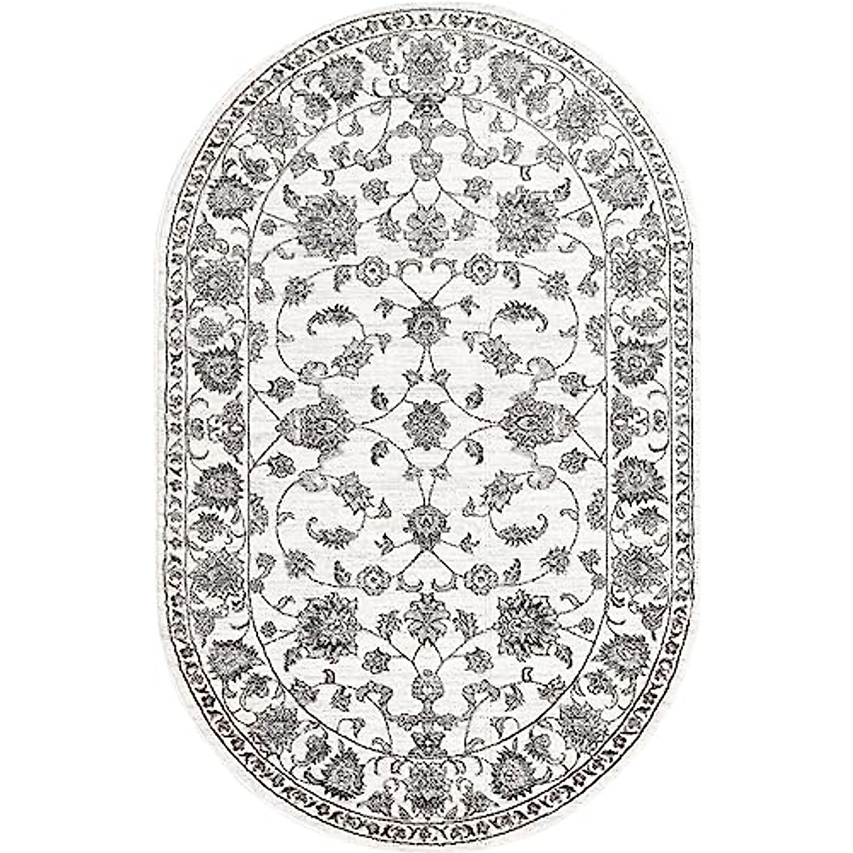 Unique Loom Boston Collection Area Rug - Floral (5' 3" x 8' Oval, white Gray/ Ivory)