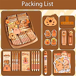 Capybara Pencil Case, Cute Capybara Pencil Case with 12 Compartments, Large Capacity Kawaii Pencil Case, 90° Wide Opening Mouth Pencil Pouch (Brown)