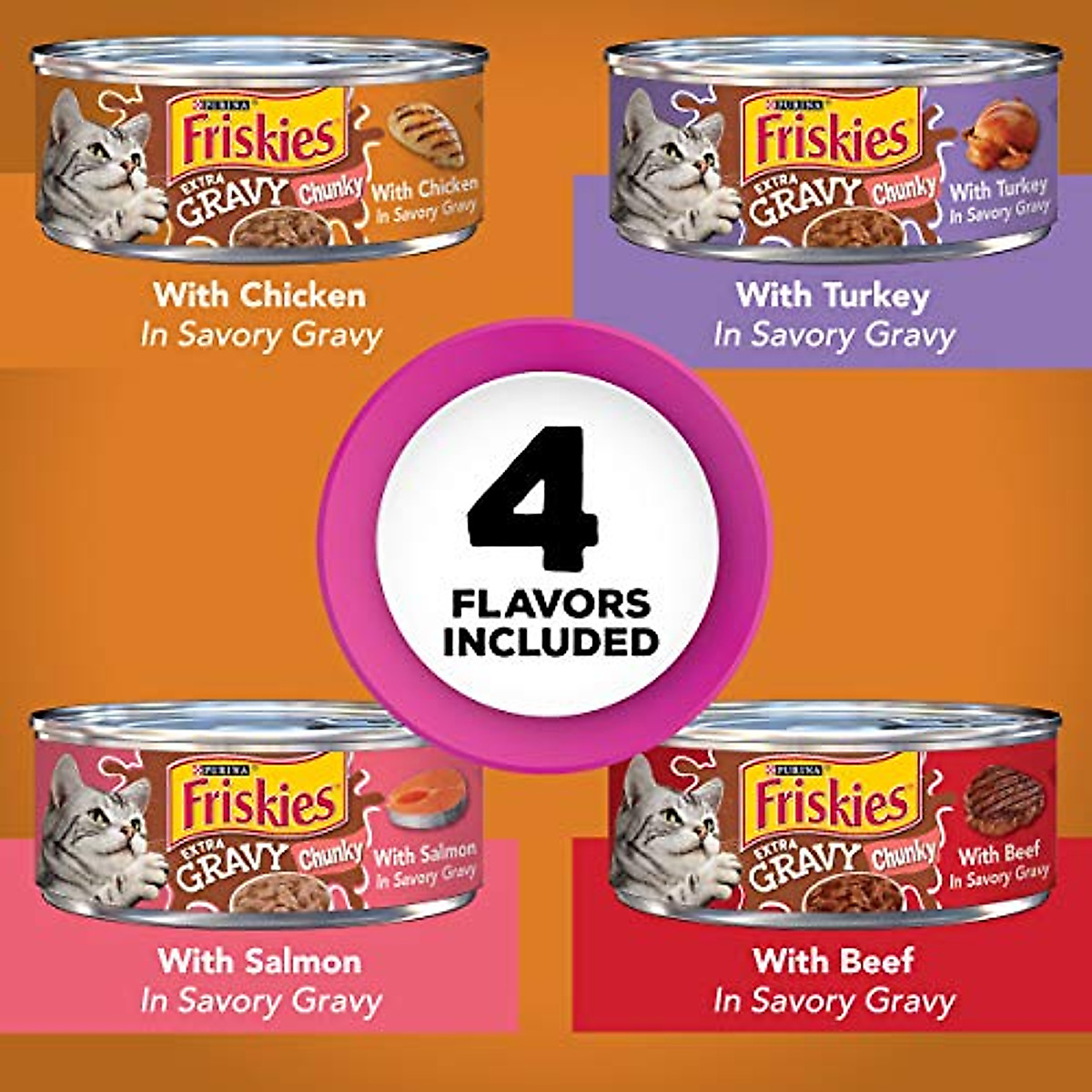 Purina Friskies Gravy Wet Cat Food Variety Pack, Extra Gravy Chunky - (24) 5.5 oz. Cans