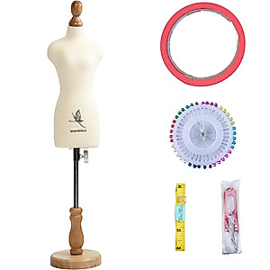 lavandeform Female Dress Form Mannequin(Not Full Size Body Height 12.8 inch for Sewing, 1/3 Size Female Tailor Dressmaker Dummy for Pattern Making Fully Pinnable Mannequin with Wooden Stand (1/3)