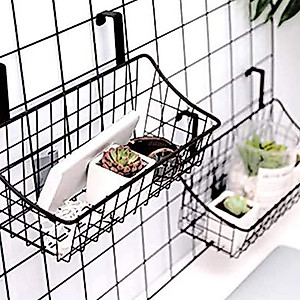 Beuiouer Basket with Hook Grid Storage Basket, Hang It Behind a Door or on a Railing, over the Cabinet Door, Black