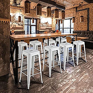 Topeakmart 30 inches Metal Bar Stools High Backless Barstool Stackable Bar Height Stools Chairs, White, Set of 4