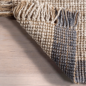 nuLOOM Amina Striped 8x10 Jute Area Rug for Dining Room Rug Neutral Rug Living Room Rug, Beige/Gray