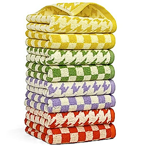 Jacquotha Bathroom Hand Towels 8 Pack Bundle, Colorful Checkered and Houndstooth Hand Towels Set for Spa Gym Kitchen