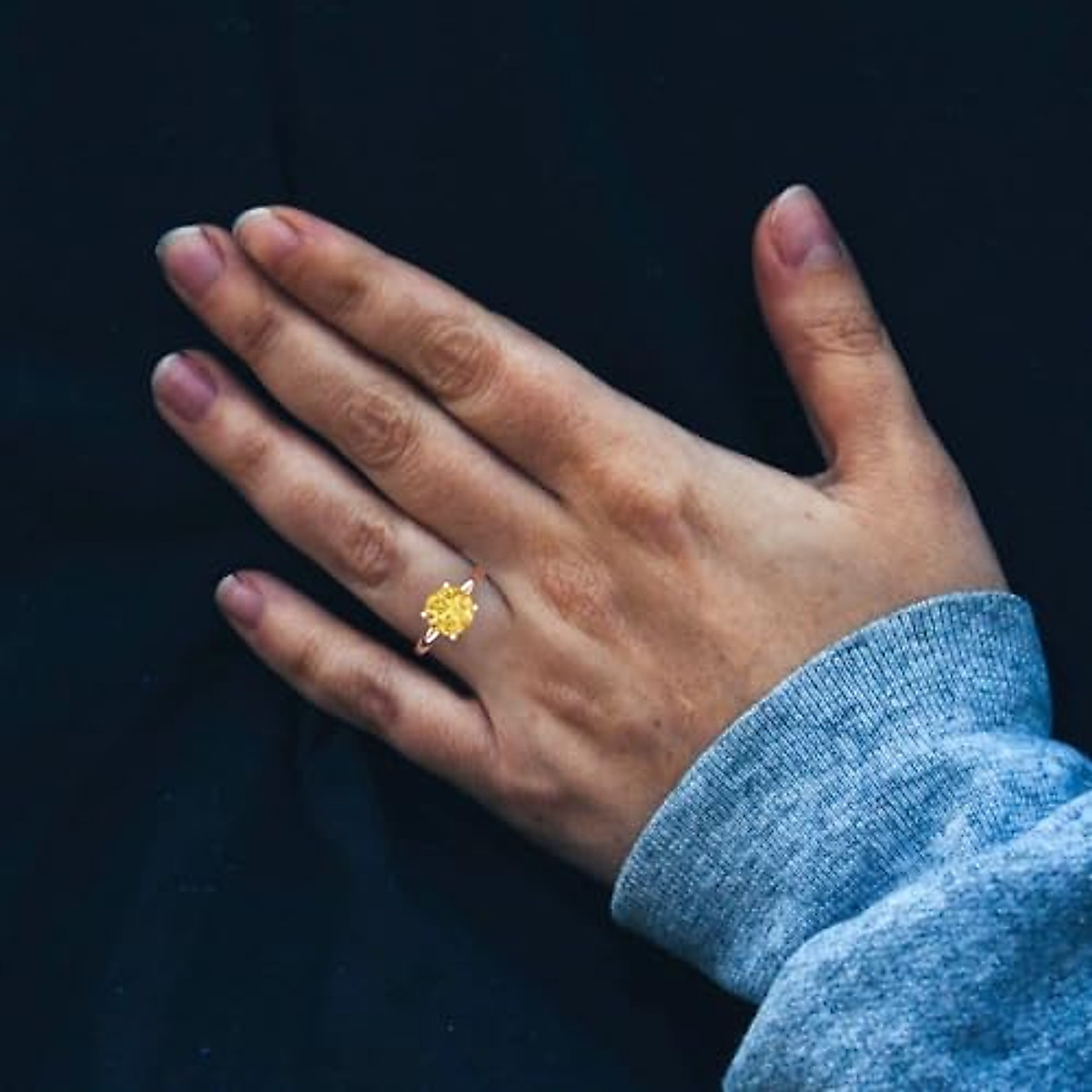 Clara Pucci 3.0 ct Round Cut Solitaire Natural Yellow Citrine gemstone Bridal Designer Anniversary Engagement Ring in Real 14k Rose Gold