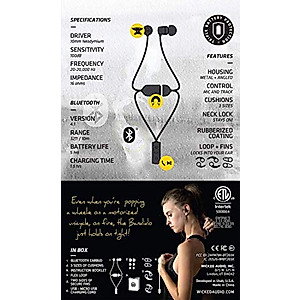 Wicked Audio Bandido Wireless — Bluetooth Earbuds with Microphone and Track Control — Wireless Headset with Metal Housing, Loop and Fin Attachments and Enhanced Bass — Black